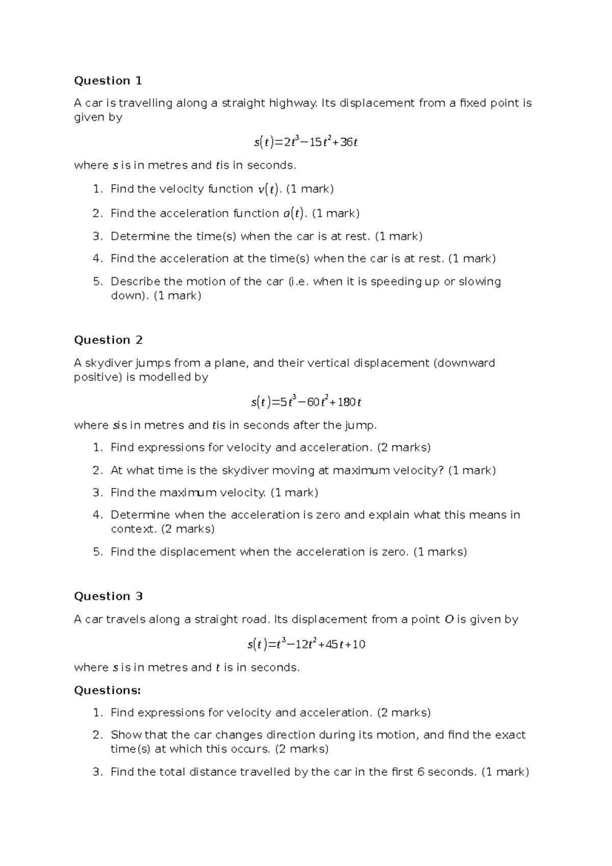 Physics 101: Extra Questions on Motion and Displacement Analysis - Studocu
