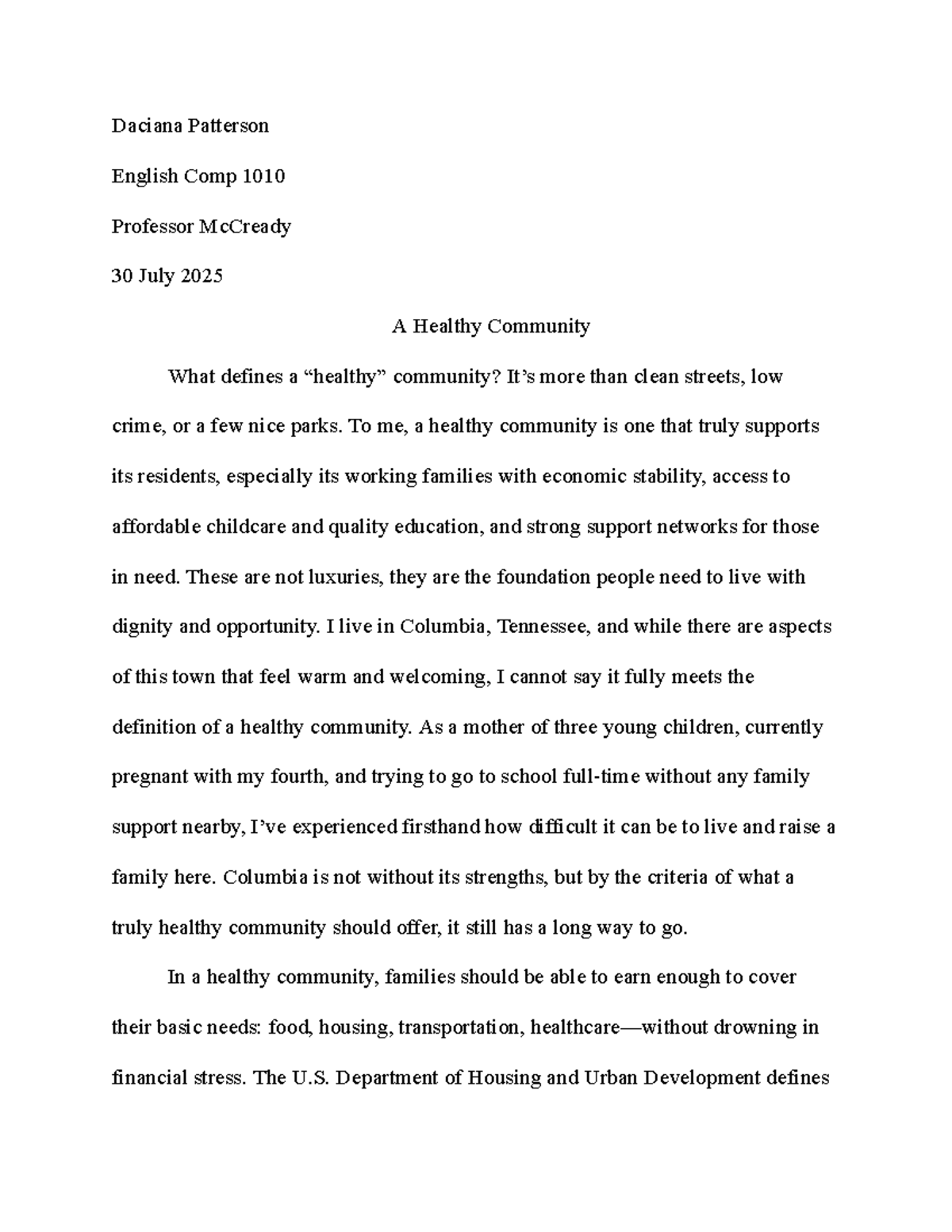 Essay #4: Evaluating Community Health in Columbia, TN - Studocu