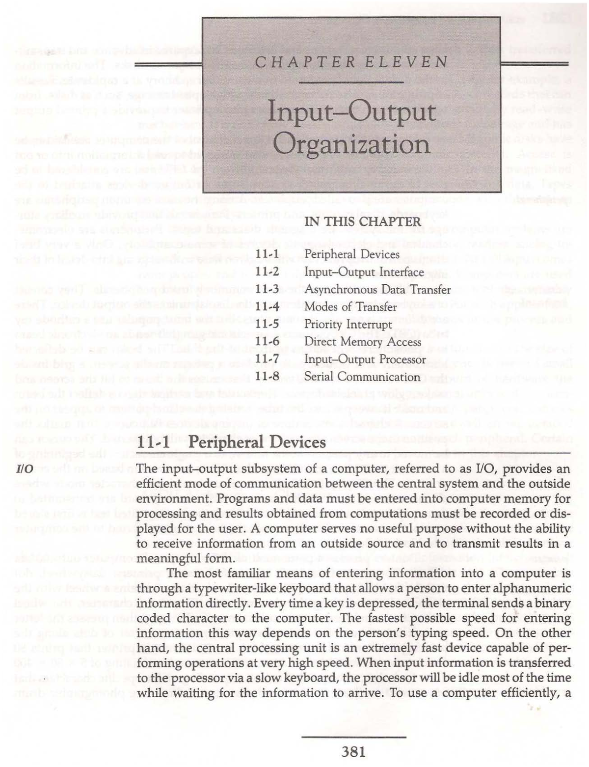 CHAPTER 11: Input/Output Organization and Peripheral Devices (CS101) - Studocu