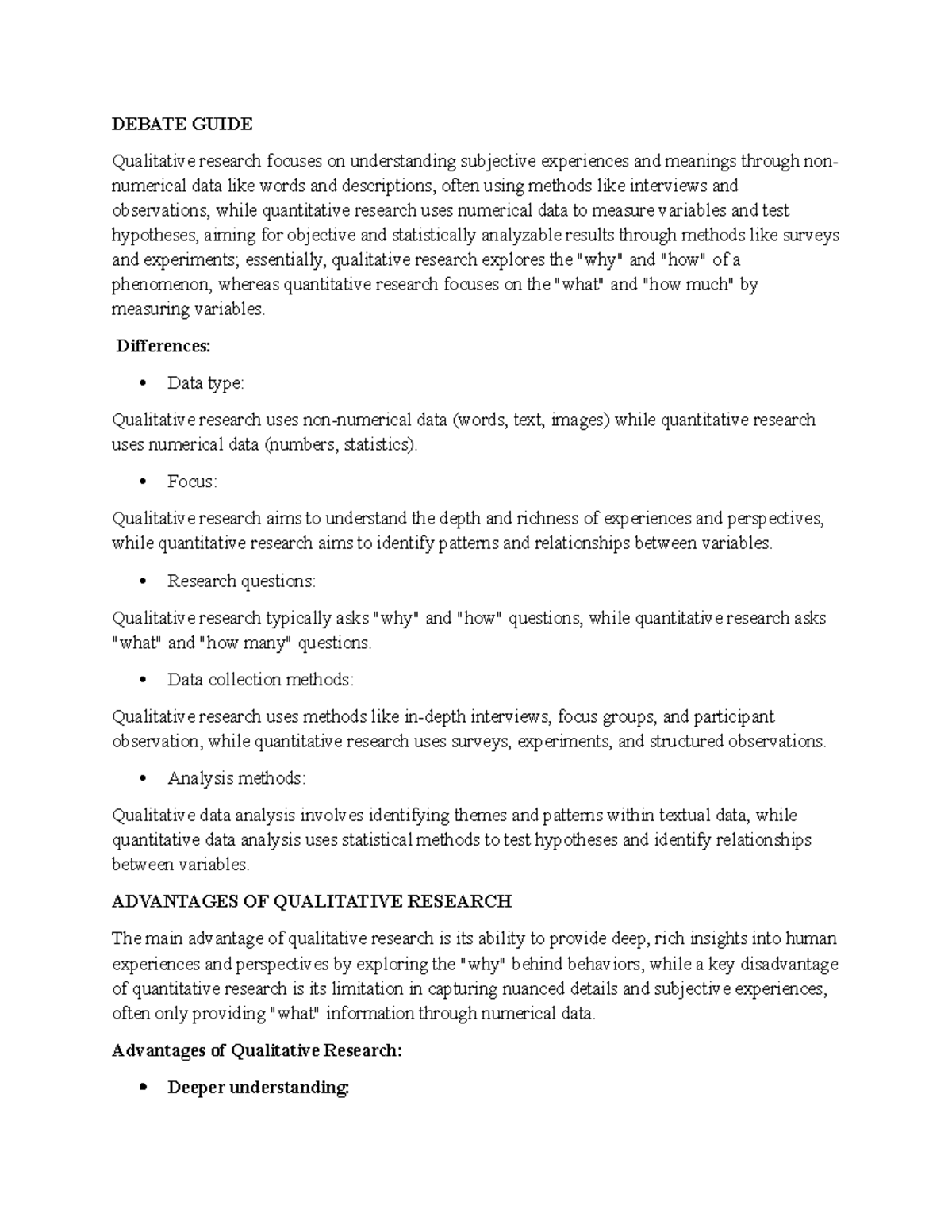 Debate Guide - SAMPLE - DEBATE GUIDE Qualitative research focuses on ...