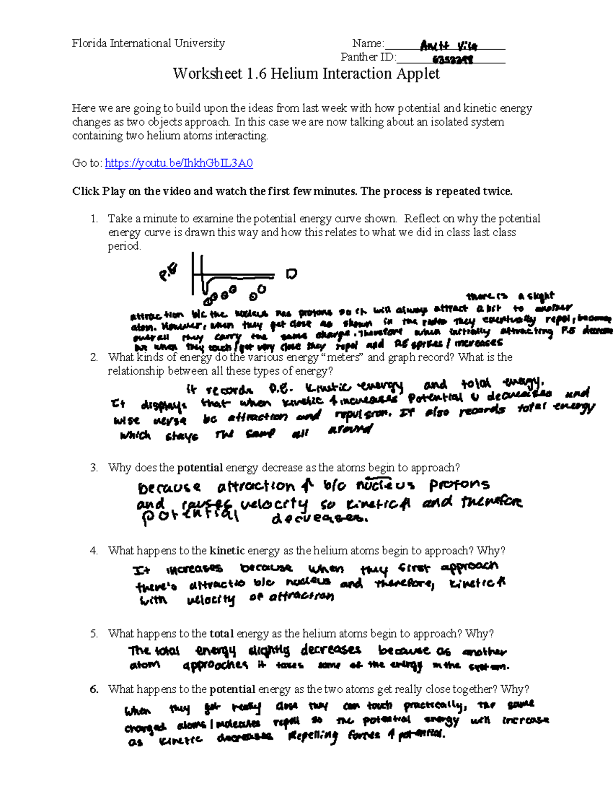 Worksheet 1: London Dispersion Forces in Helium Interactions - Studocu