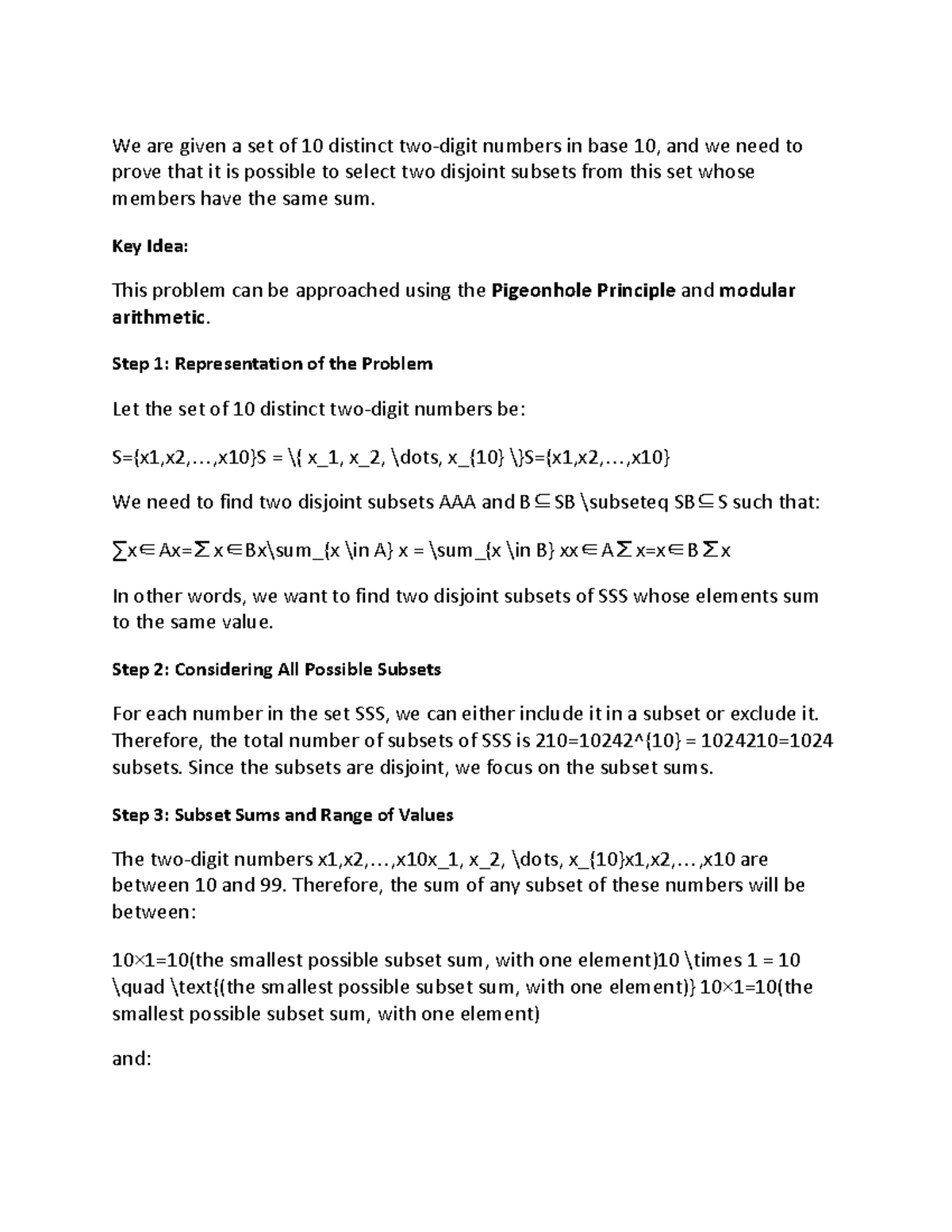 Proof of Disjoint Subsets with Equal Sums Using Pigeonhole Principle ...