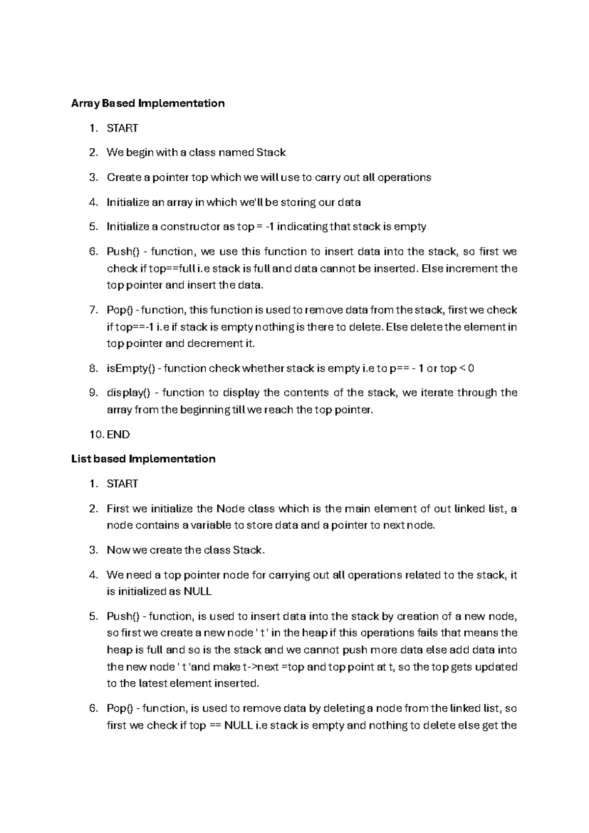 Array & List Based Stack Implementation Guide - Studocu
