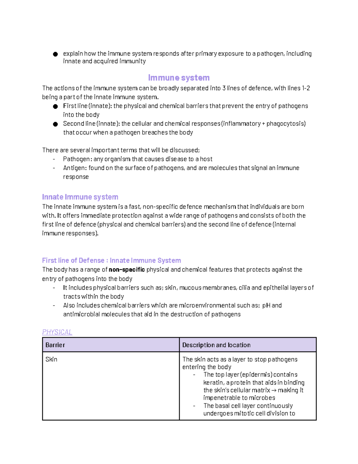 Mod 7 Notes: Immune System Response to Pathogen Exposure - Studocu