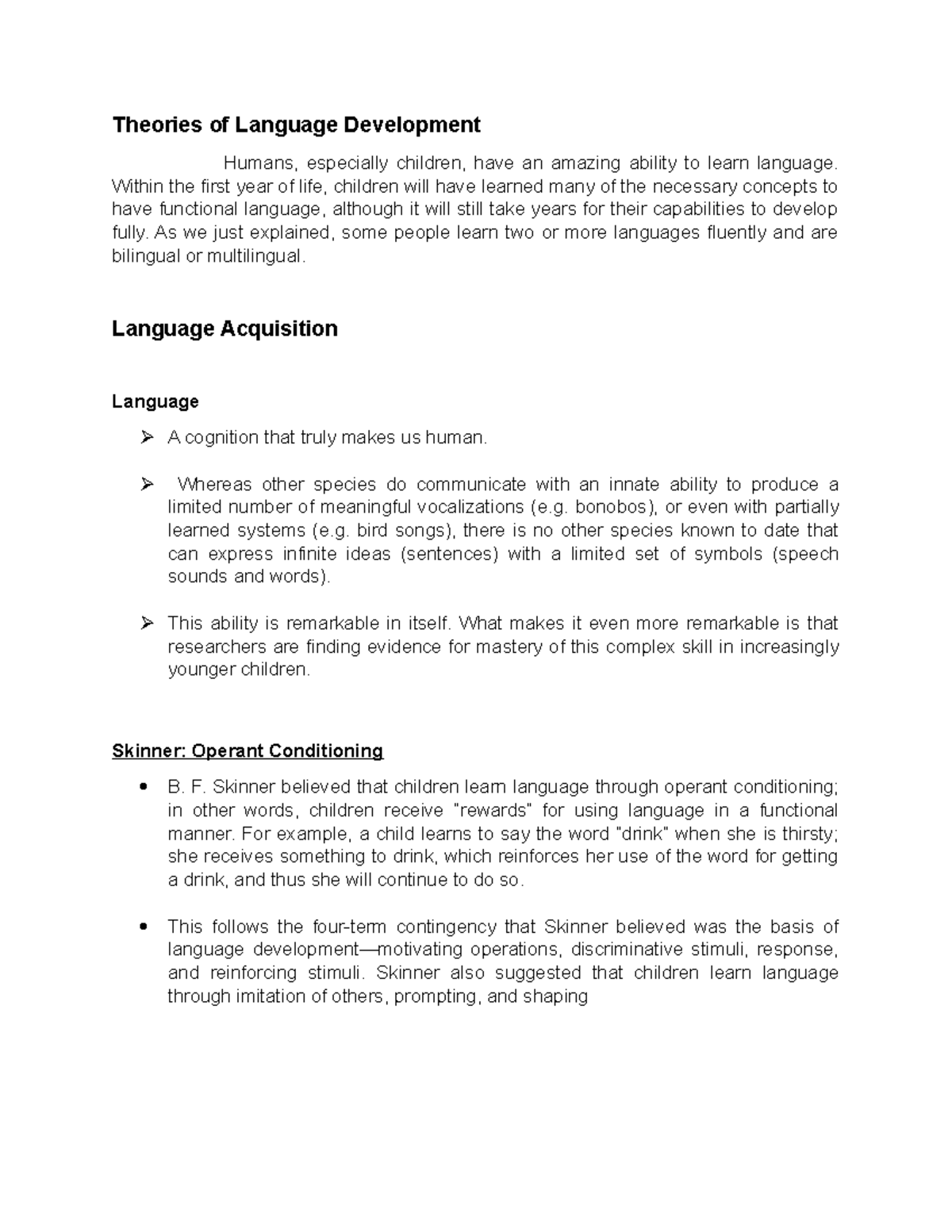 Theories of Language Development- Skinner, Chomsky, Piaget and Vygotsky ...