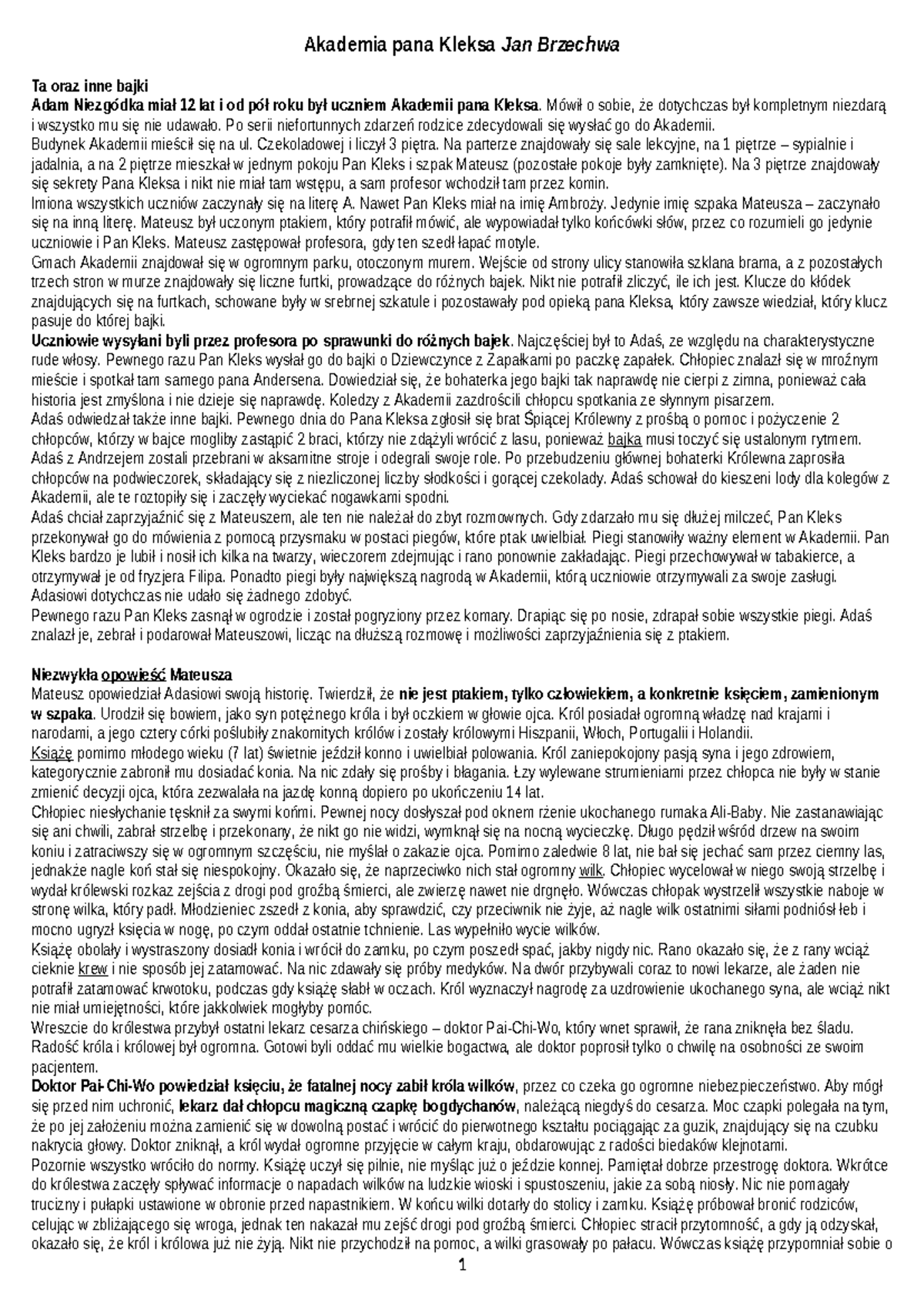Akademia pana Kleksa - Książka Jana Brzechwy przedstawia losy 12-letniego Adasia Niezgódki ...