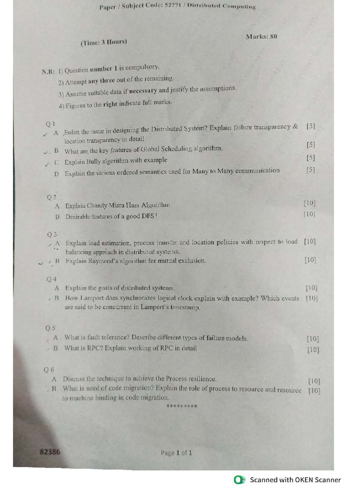 Distributed Computing Exam Paper: Subject Code 52771 - Sem 8 Questions - Studocu