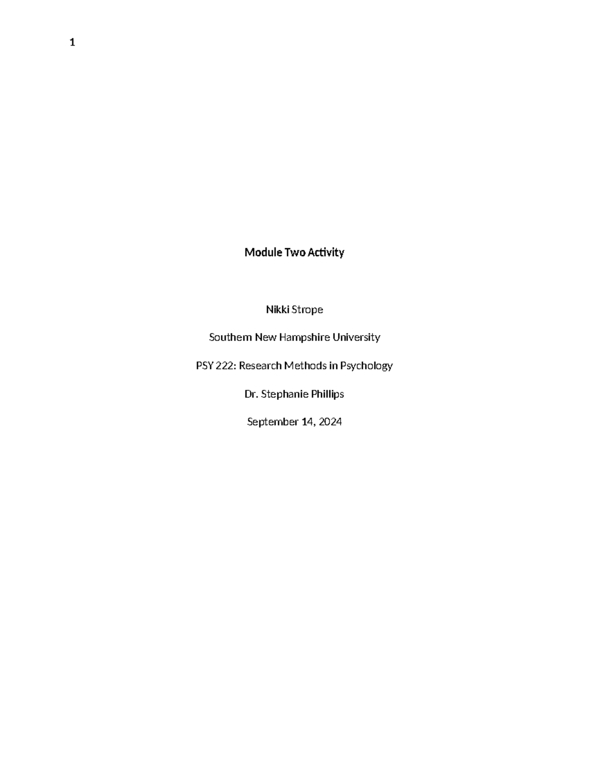 PSY222 Module Two Activity - Module Two Activity Nikki Strope Southern New Hampshire University ...