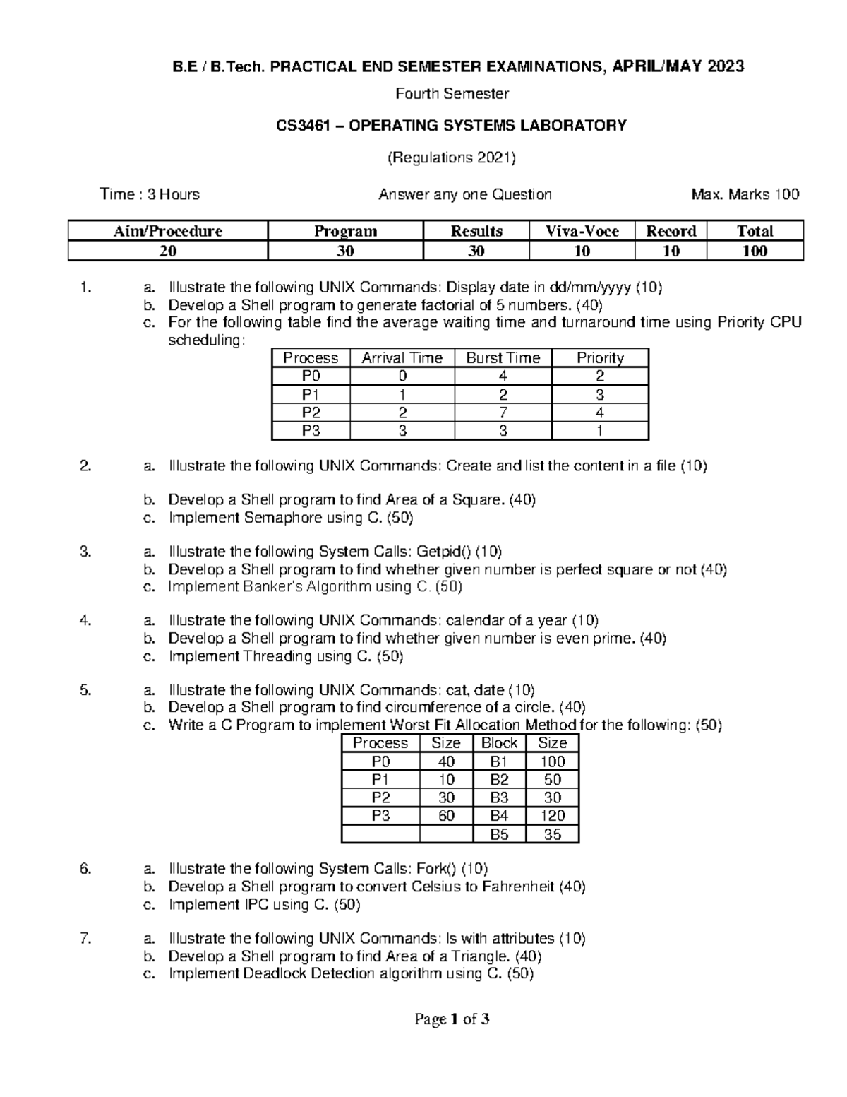 CS3461 - Operating Systems Lab Practical Exam Set 4 (April/May 2023 ...