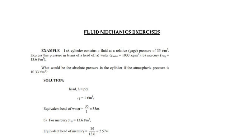 Fluid Mechanics Exercises: Coefficient of Friction Analysis - Studocu