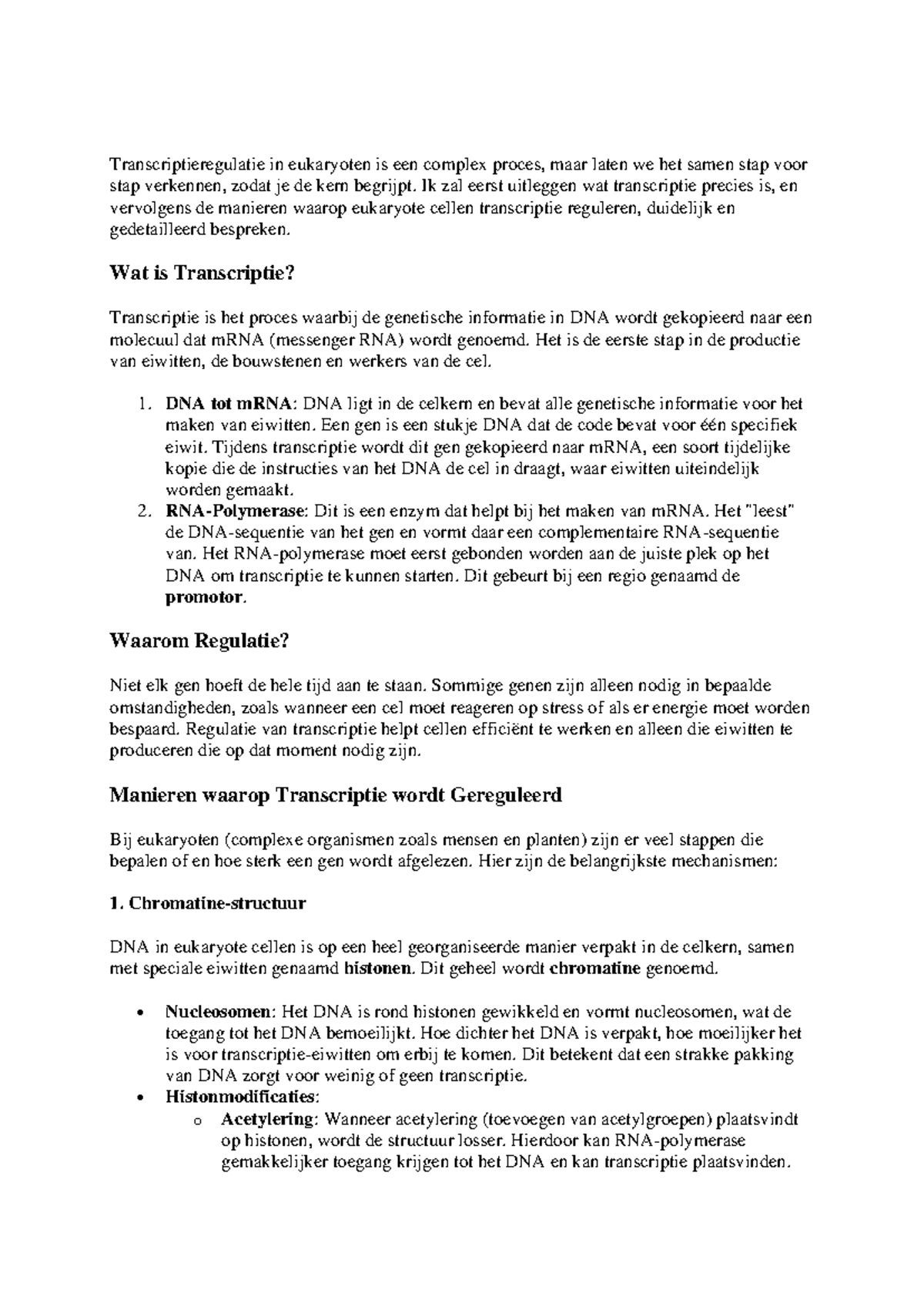 Transcriptie en Regulatie in Eukaryoten: Een Diepgaande Analyse - Studocu