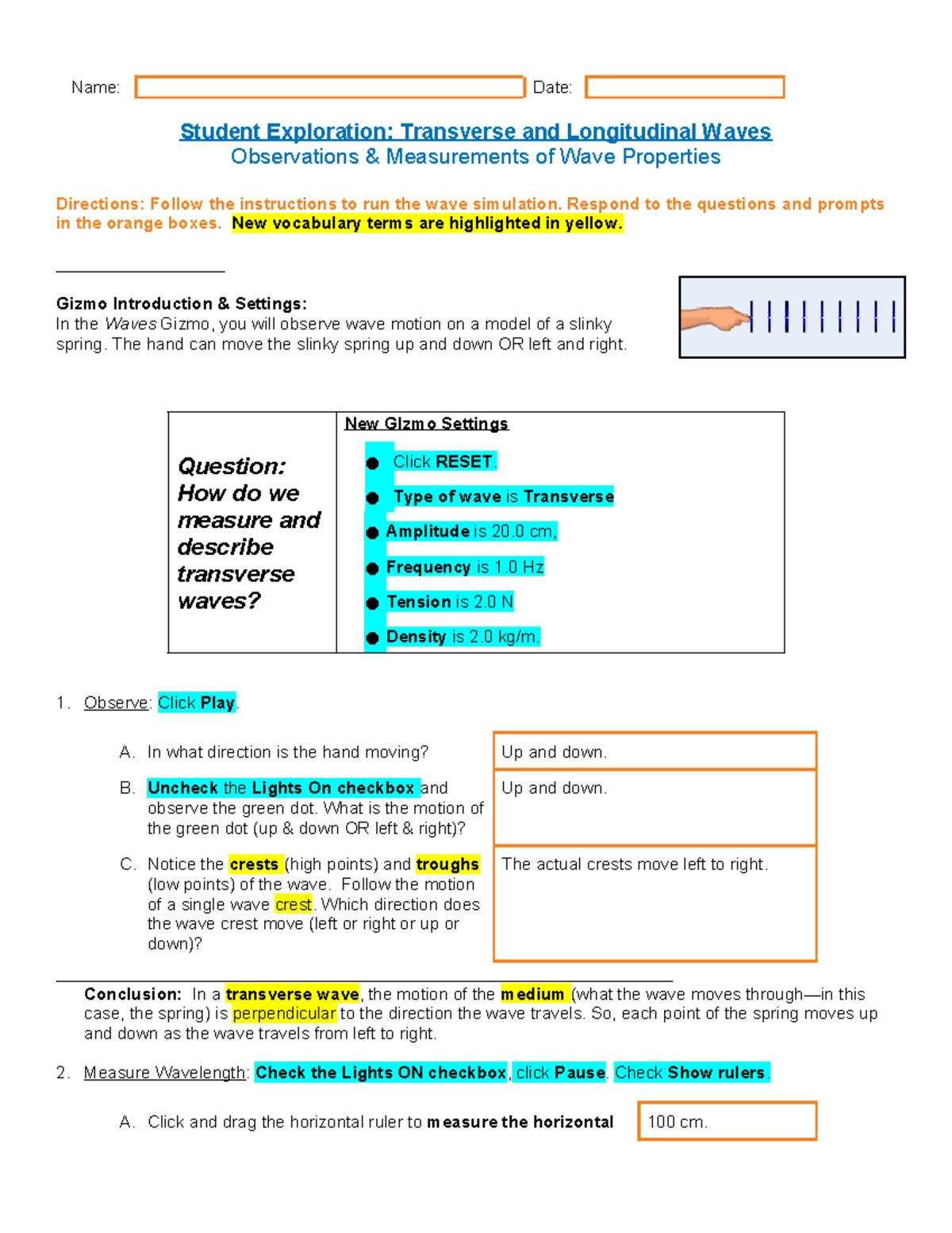 Transverse and Longitudinal Waves Gizmo Exploration Guide - Studocu