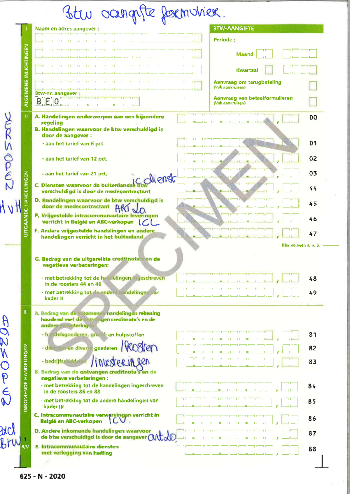 BTW Aangifte Formulier: Instructies en Voorbeeld 2 - Studocu