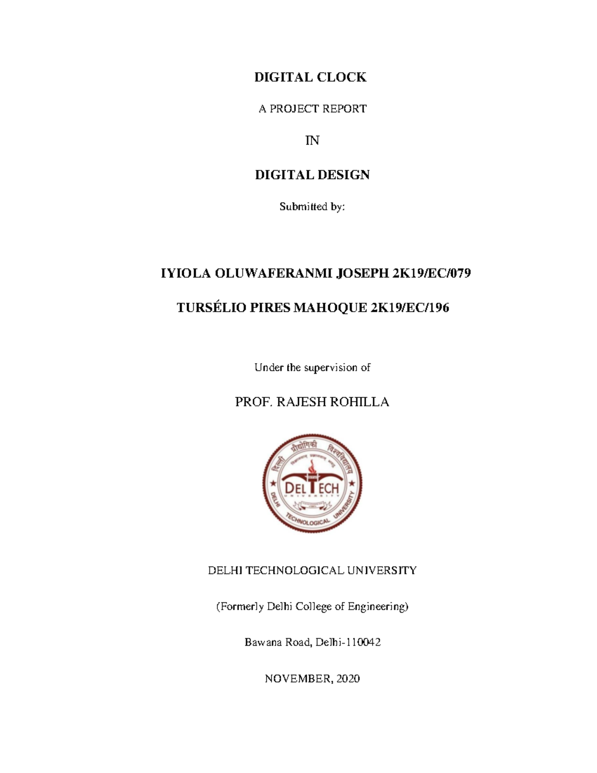 Digital Clock project - Digital Electronics - Studocu