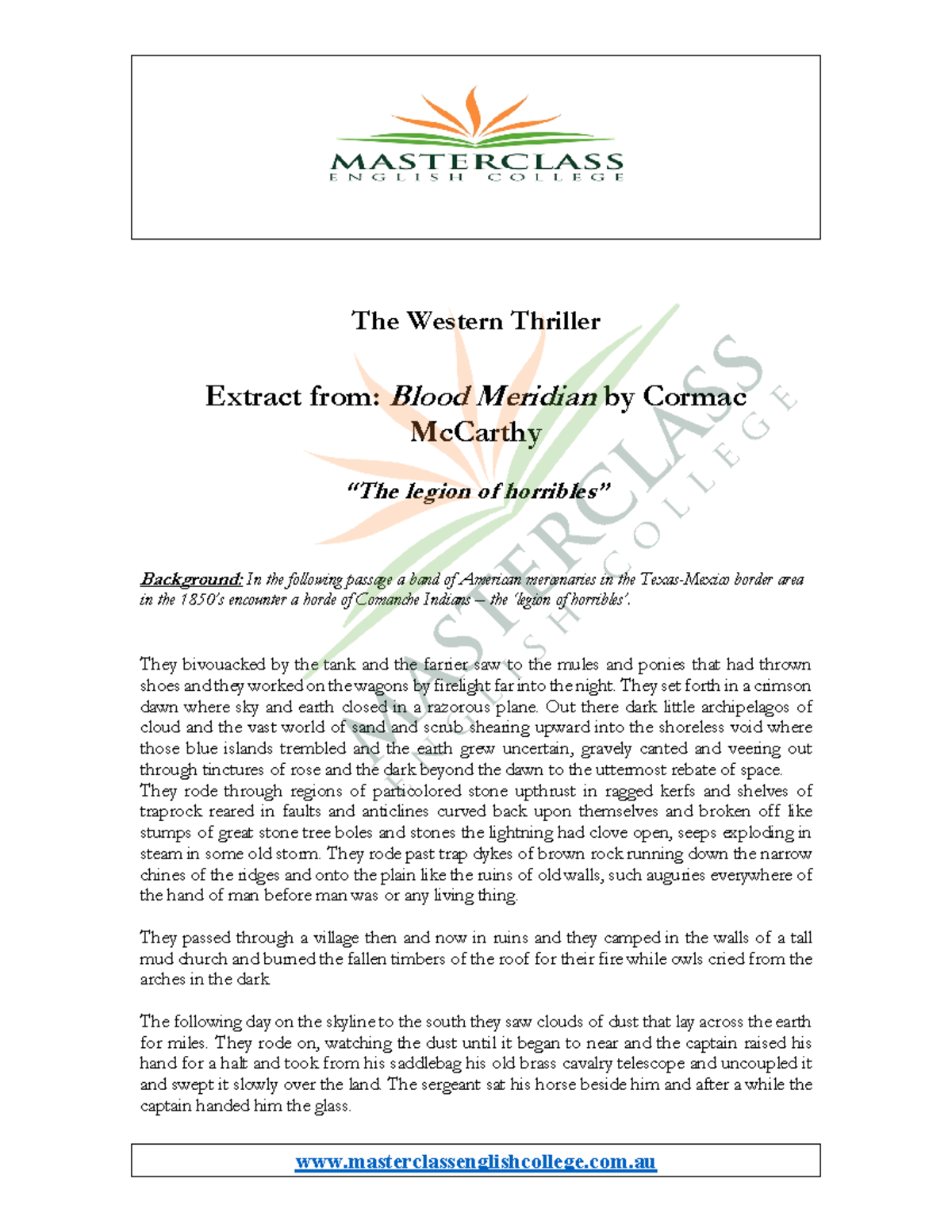 Blood Meridian: Comanche Attack Analysis from Cormac McCarthy - Studocu