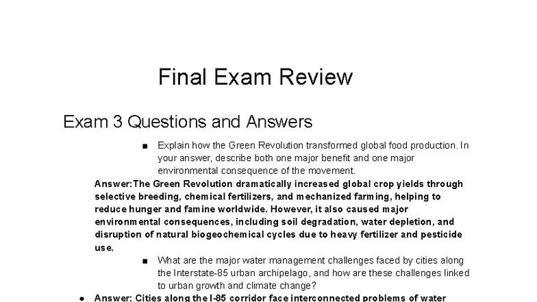 Ecology Final Exam Review: Key Concepts and Questions - Studocu
