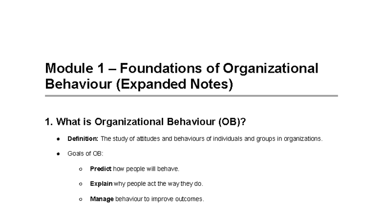 Module 1 – Foundations of Organizational Behaviour: Key Concepts ...
