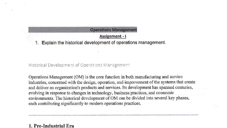 Operations Management Assignment I: Historical Development & Capacity ...