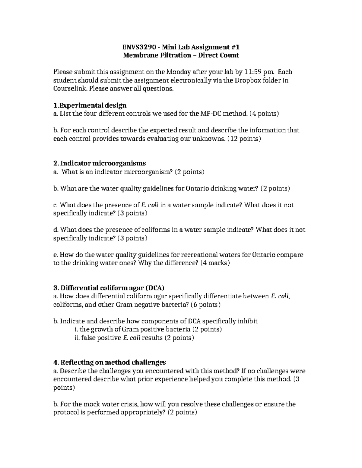 ENVS3290 - Mini Lab Assignment 1: Membrane Filtration Analysis - Studocu