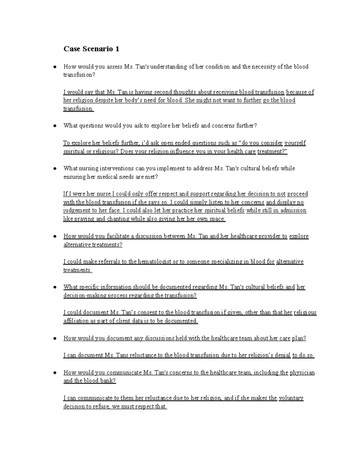 Case Study: Cultural Considerations in Blood Transfusion (NUR 101 ...