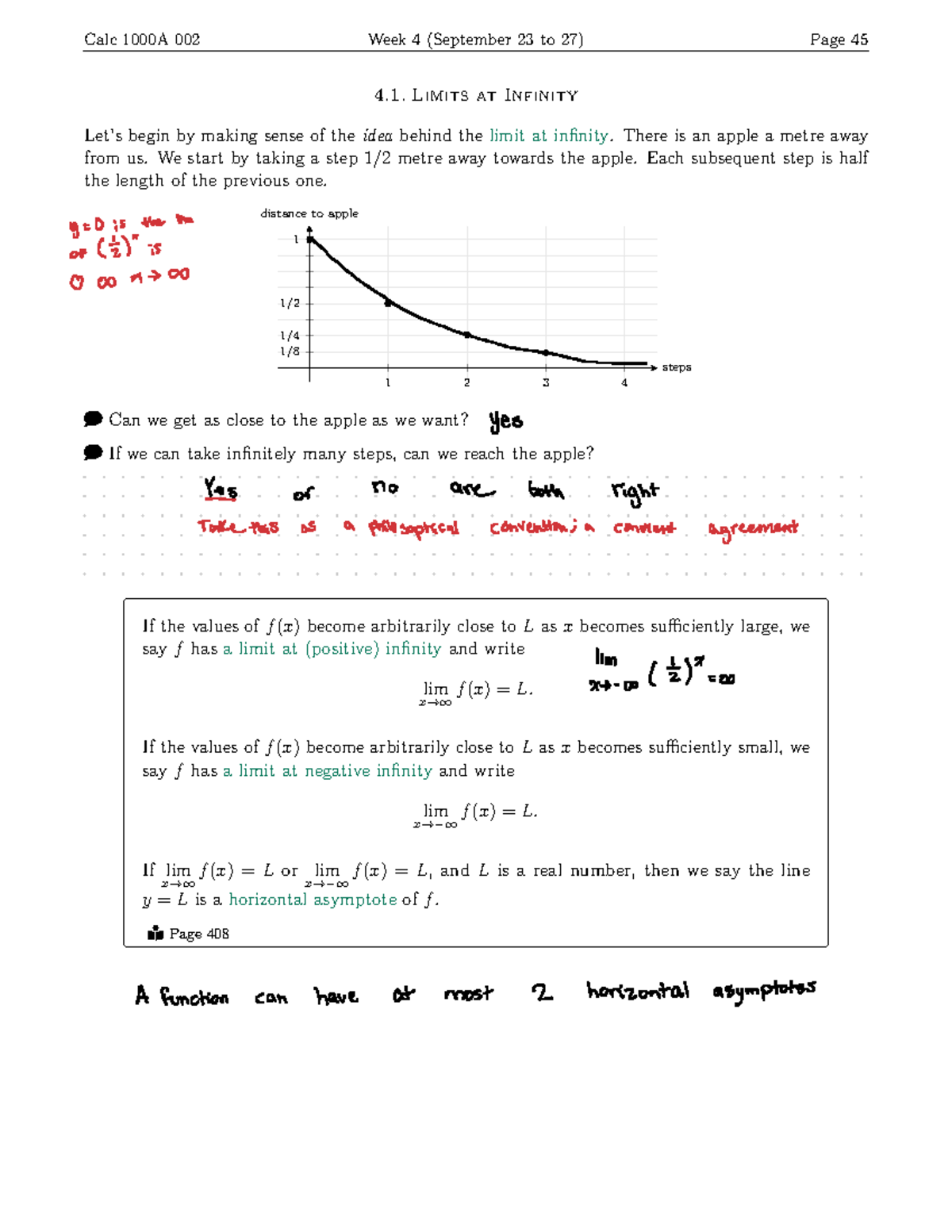 Calc 002 Week 4 Lecture Notes: Understanding Limits at Infinity - Studocu