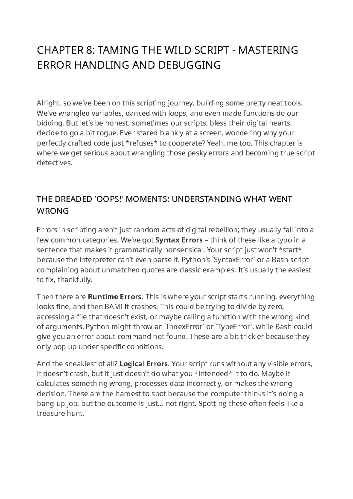 CHAPTER 8: MASTERING ERROR HANDLING & DEBUGGING IN SCRIPTING - Studocu