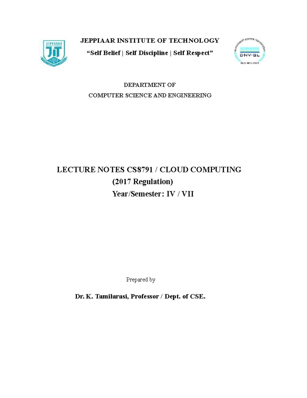 CLOUD COMPUTING CS8791 LECTURE NOTES UNIT 3: ARCHITECTURE & SERVICES ...