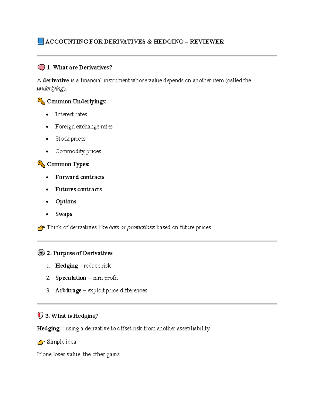 ACCT 101: Derivatives Hedging Review and Exam Tips - Studocu
