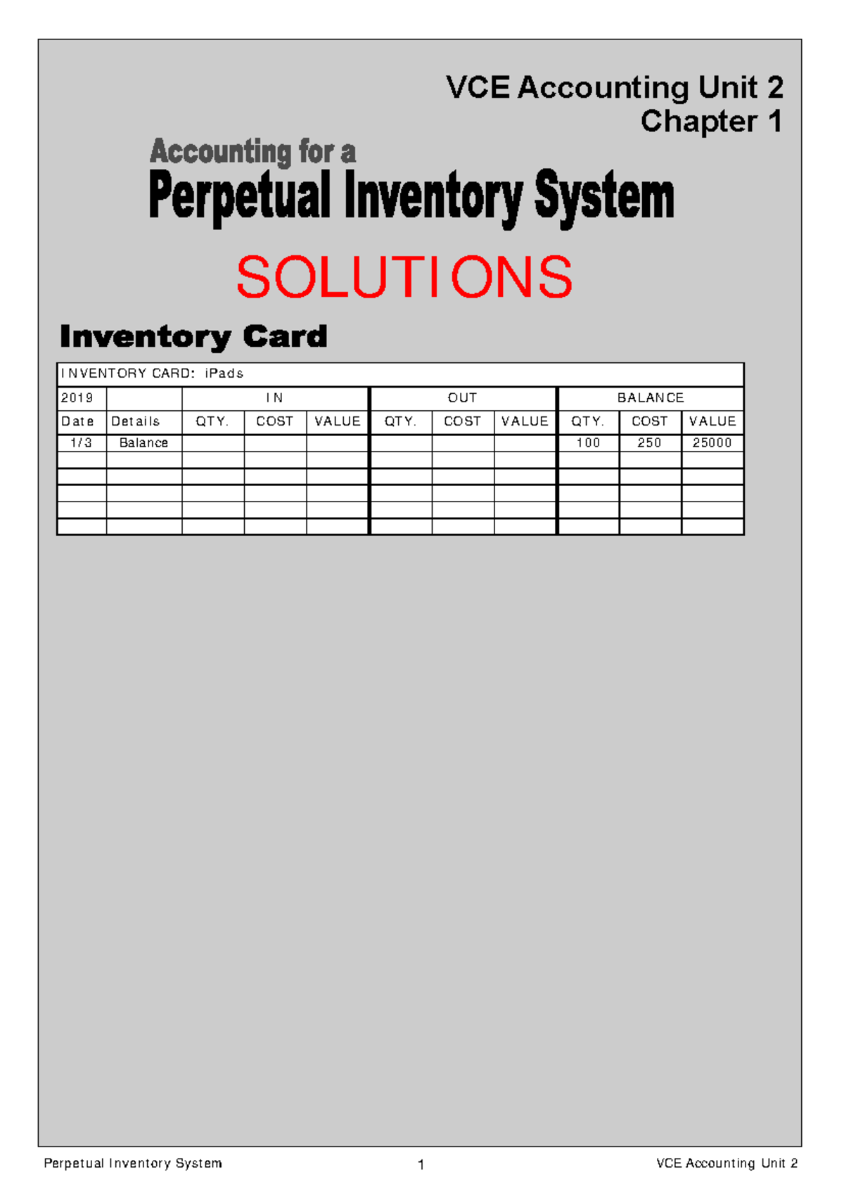 VCE Accounting Unit 2: Booklet 1 - Solutions and Exercises - Studocu