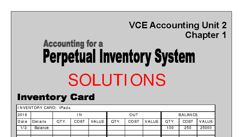 VCE Accounting Unit 2: Booklet 1 - Solutions and Exercises - Studocu