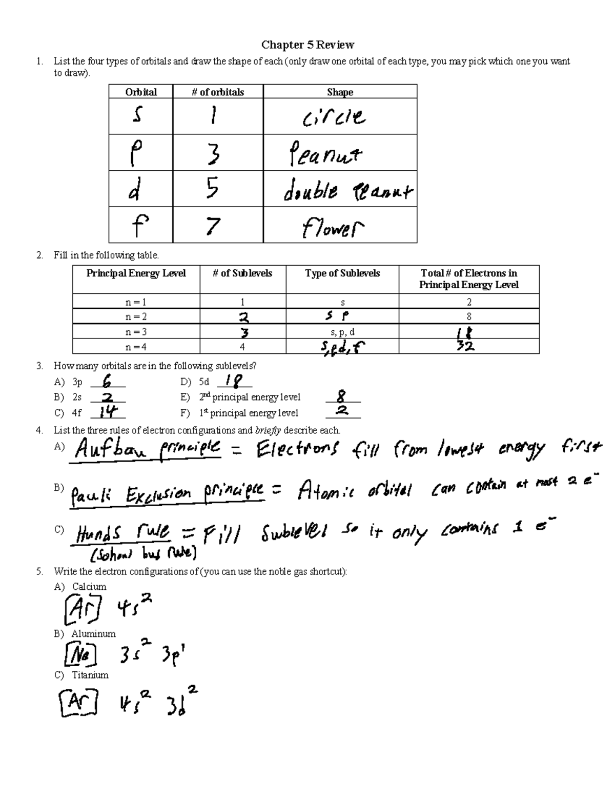Electron Configurations and Atomic Emission: Chapter Review for Chem ...