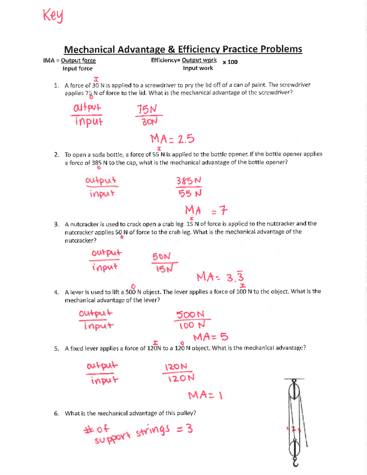 MA Efficiency Practice Problems: Mechanical Advantage Exercises - Studocu