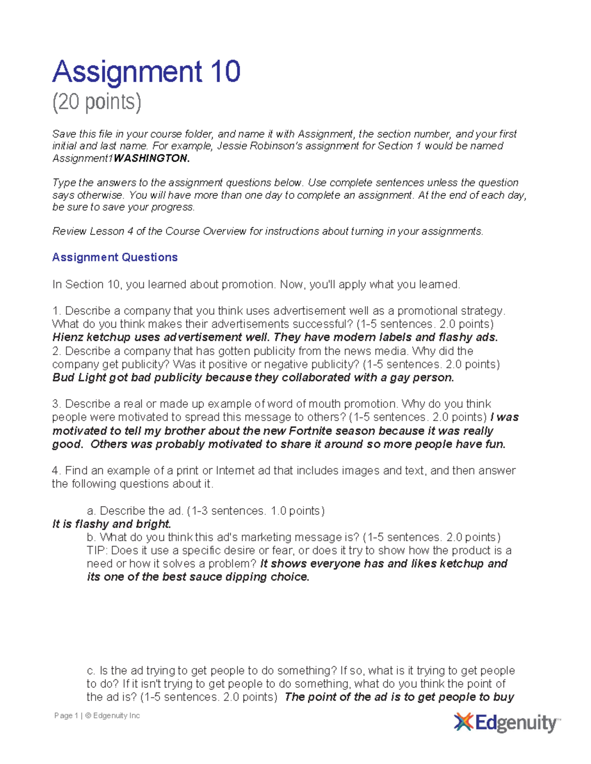 Assignment 10 - EL5732 - work. - Page 1 | © Edgenuity Inc Assignment 10 ...