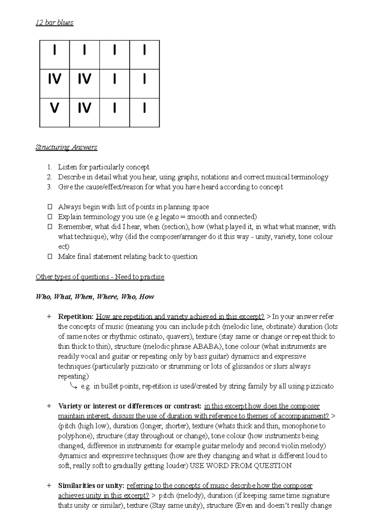 Aural Exam Notes: Detailed Analysis of Musical Elements and Techniques ...