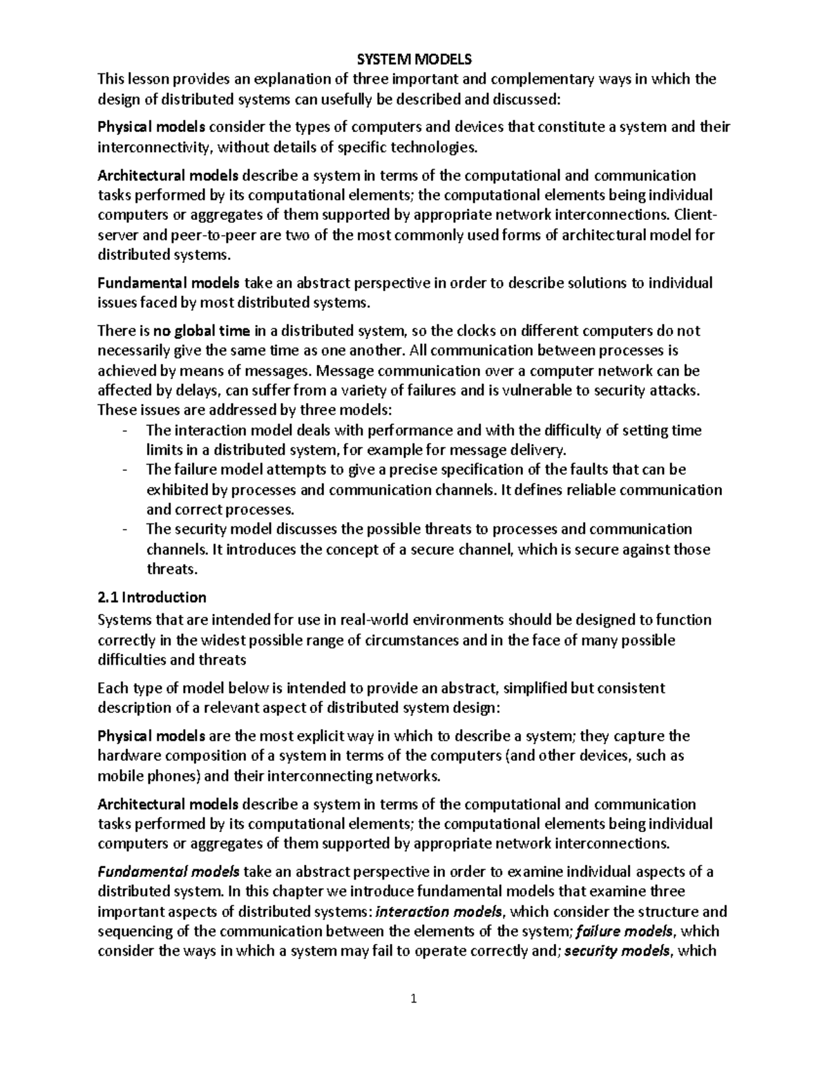 Week 2 System Models - SYSTEM MODELS This lesson provides an ...