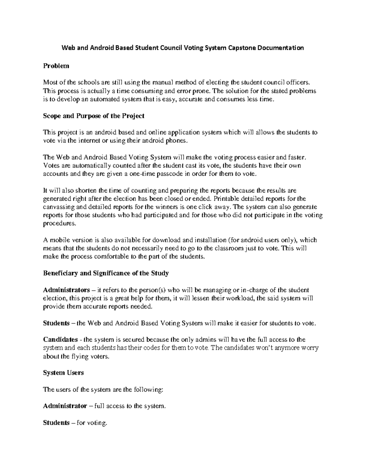 Web & Android Student Council Voting System Capstone Documentation ...