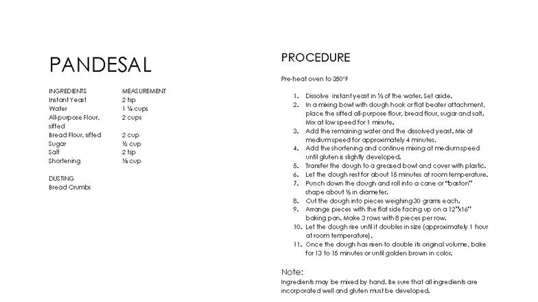 Goldilocks Recipe Book: PANDESAL Preparation Guide - Studocu