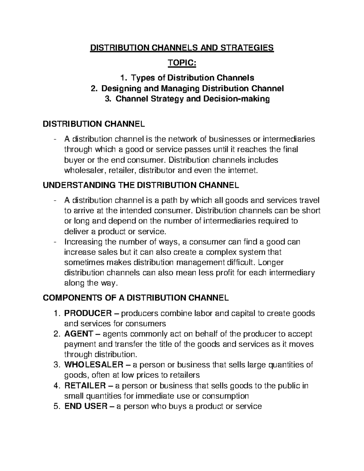 Lesson 2: Understanding Distribution Channels and Strategies - Studocu