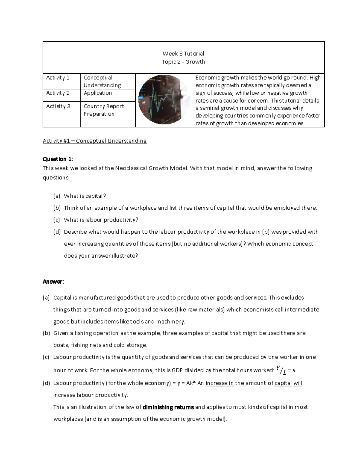 Week 3 Tutorial: Economic Growth Concepts & Applications (ECO101) - Studocu