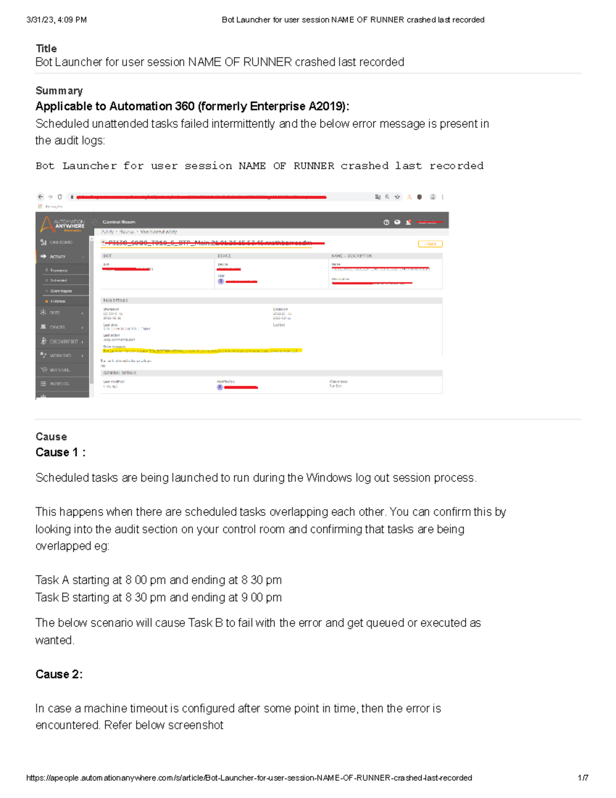 Bot Launcher Crash Report: A360 Troubleshooting Guide for Sessions - Studocu