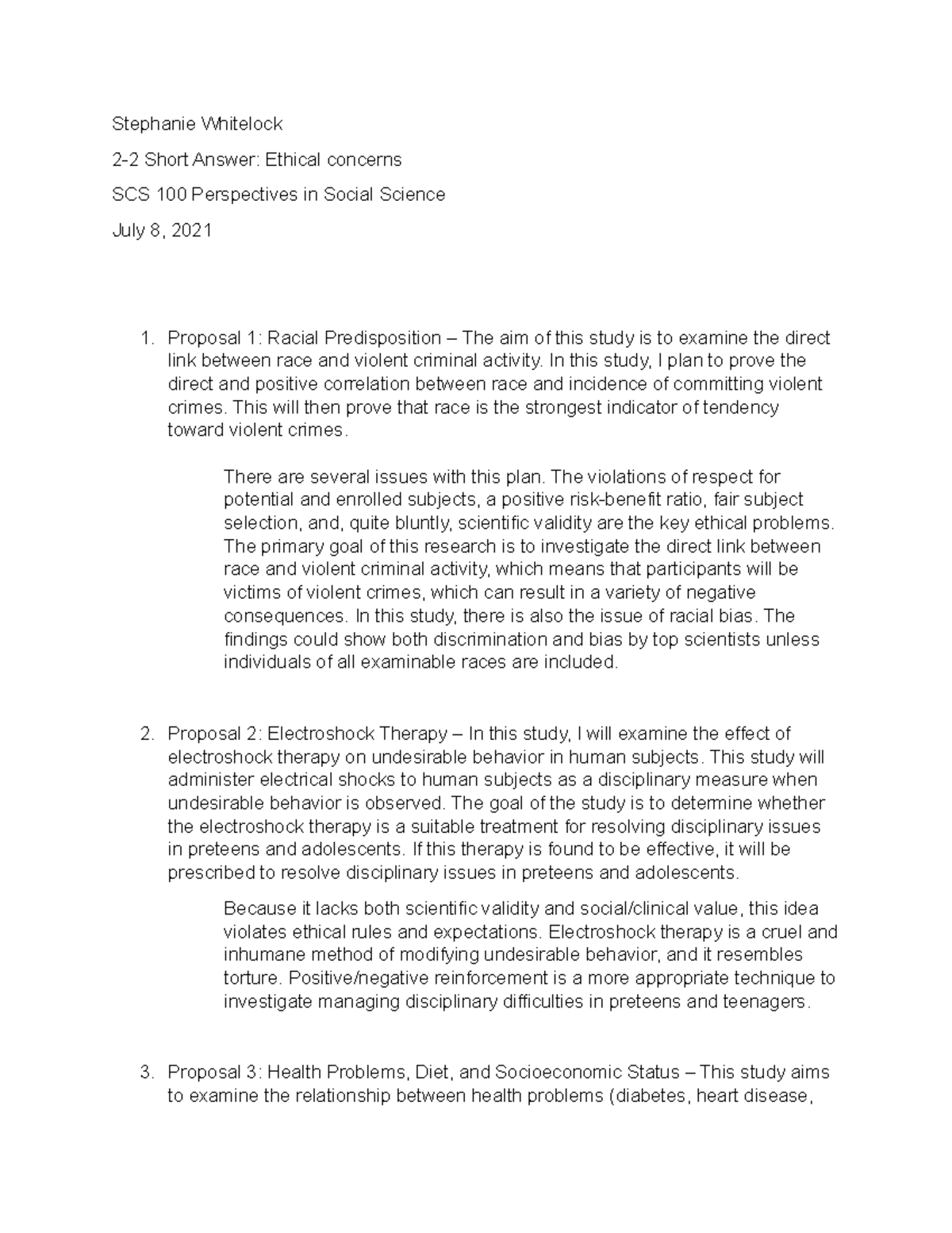SCS 100 2-2 Short Answer Ethical Concerns - Stephanie Whitelock 2-2 ...