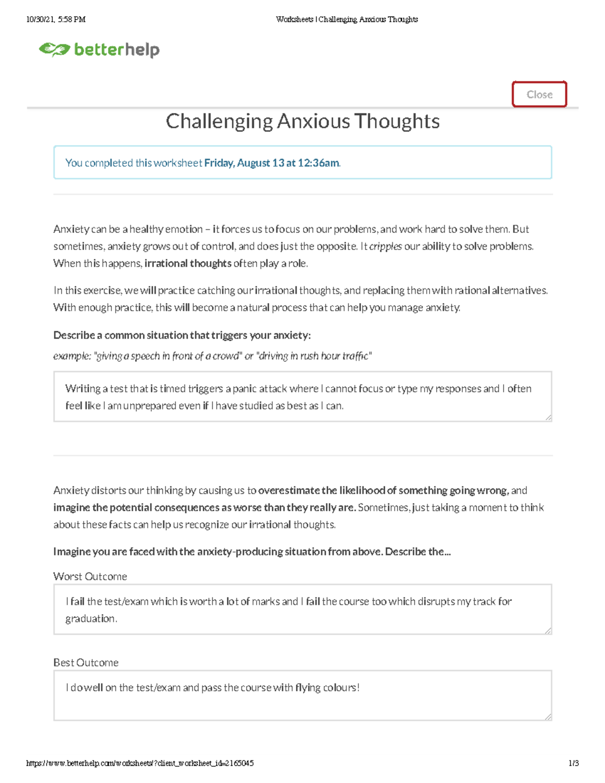 Worksheets Challenging Anxious Thoughts - 10/30/21, 5:58 PM Worksheets ...