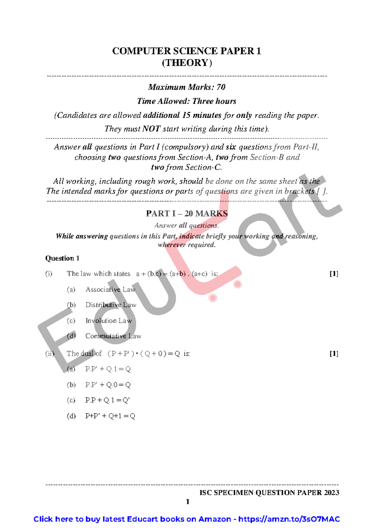 ISC Computer Science 22-23 Specimen Question Paper and Answers - Studocu