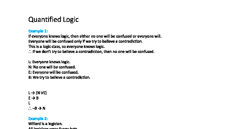 COMP107 - QL 1 Logic Examples and Translations Notes - Studocu