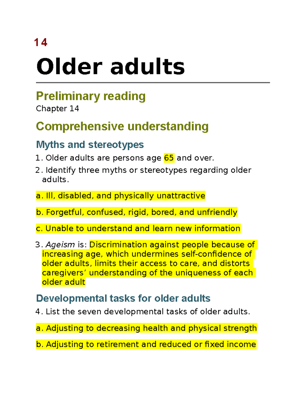 NUR 203 Chapter 14 Study Guide: Understanding Older Adults and Aging ...