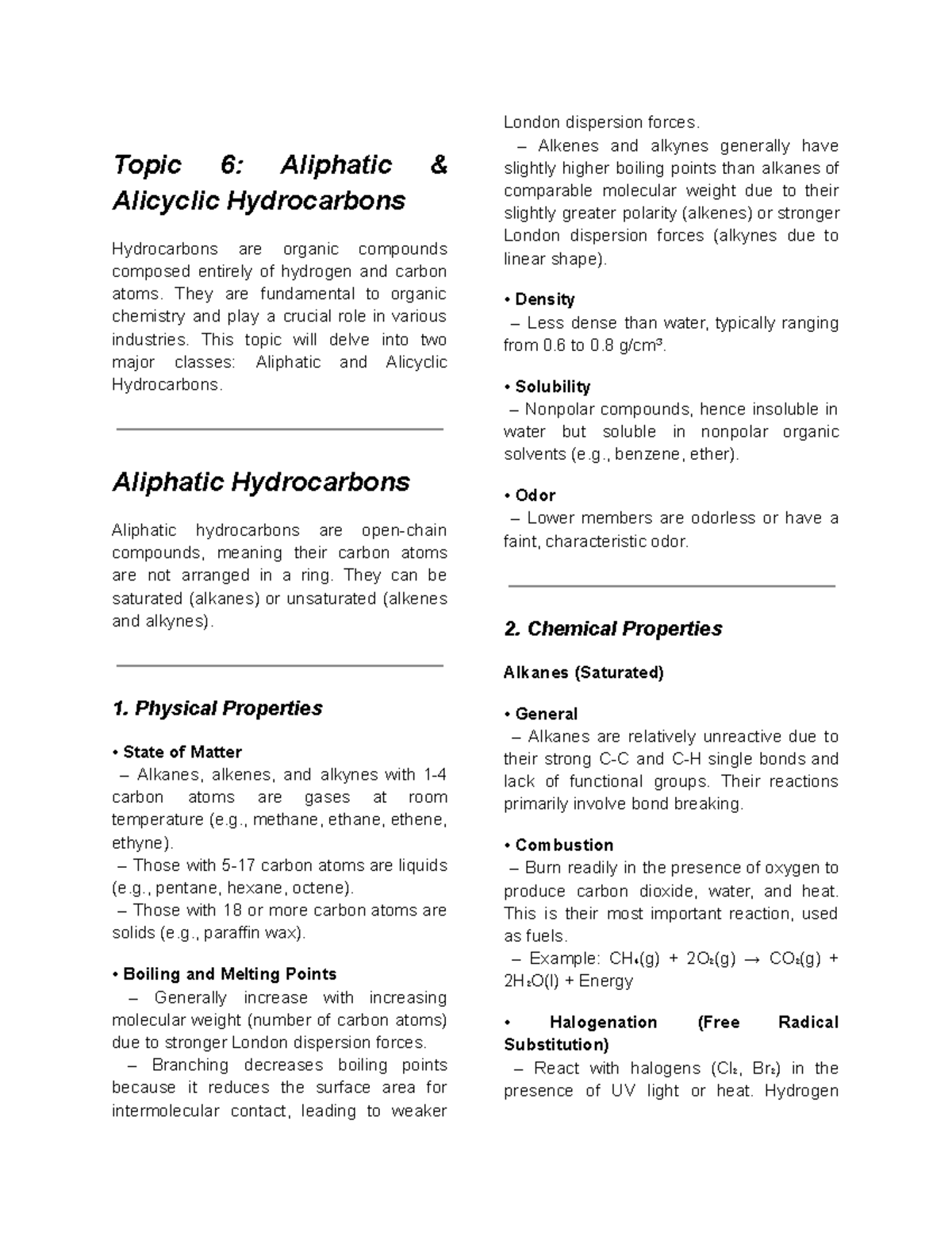 ORG-CHEM-LEC: Topic 6 - Aliphatic and Alicyclic Hydrocarbons Overview ...
