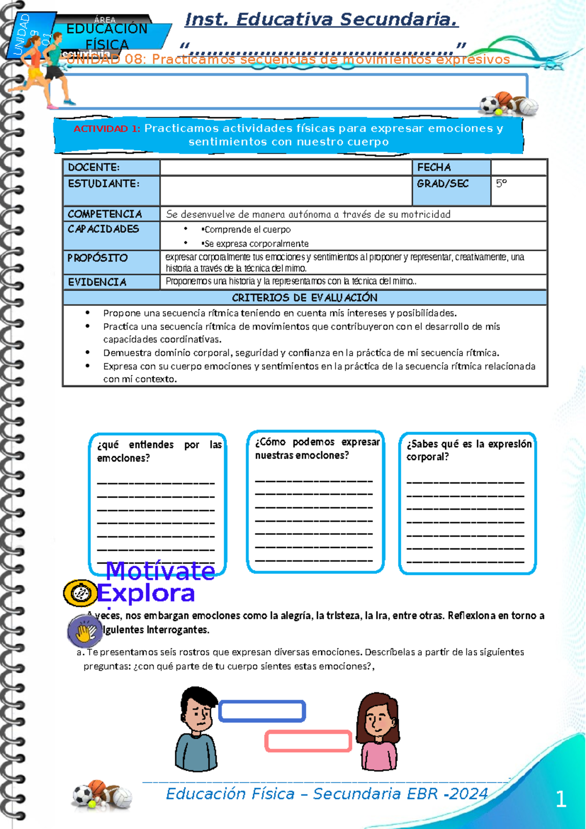 5º ACT 1 - EF UNID 08: Expresión Corporal y Movimiento en Educación ...