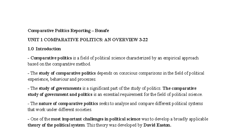 Comparative Politics Overview: Bonafe UNIT 1 Analysis - Studocu
