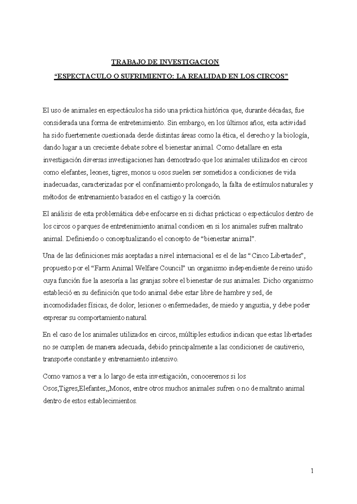 Trabajo Final: Derecho de los Animales en el Circo y Maltrato Animal ...