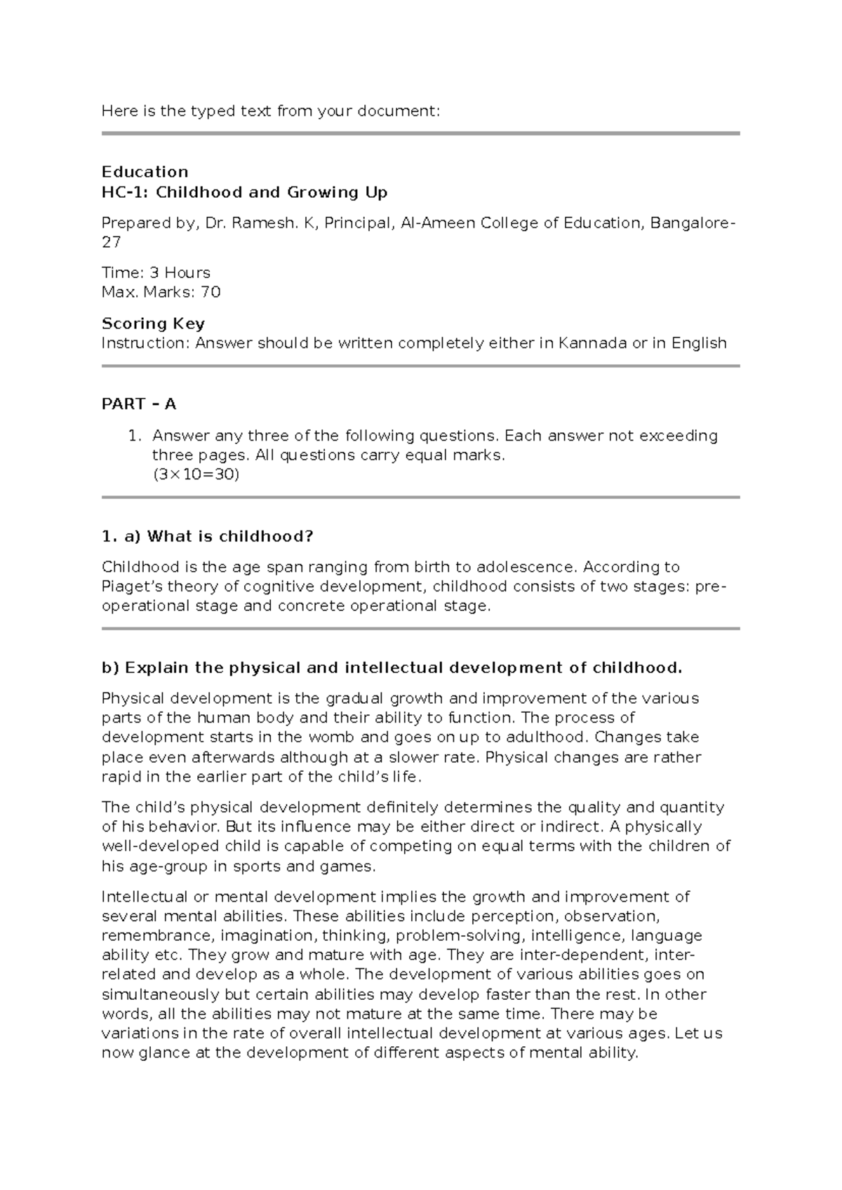 HC 1 - Bachelor of Education: Childhood Development Insights and ...